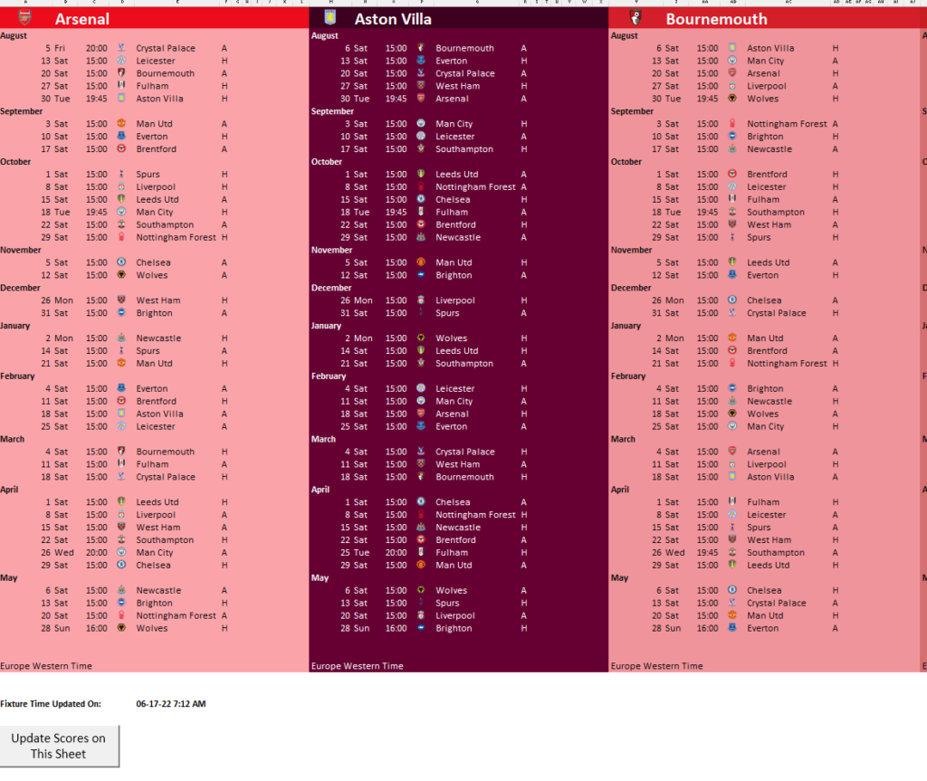 Premier League Table In Excel With Monte Carlo Predictions Excel4Soccer Premier League Table In Excel With Monte Carlo Predictions Excel4Soccer